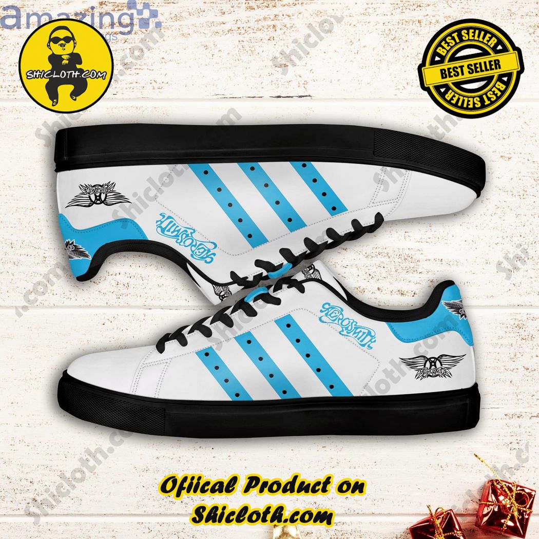 Aerosmith Light Blue Striped Stan Smith White Low Top Skate Shoes ...