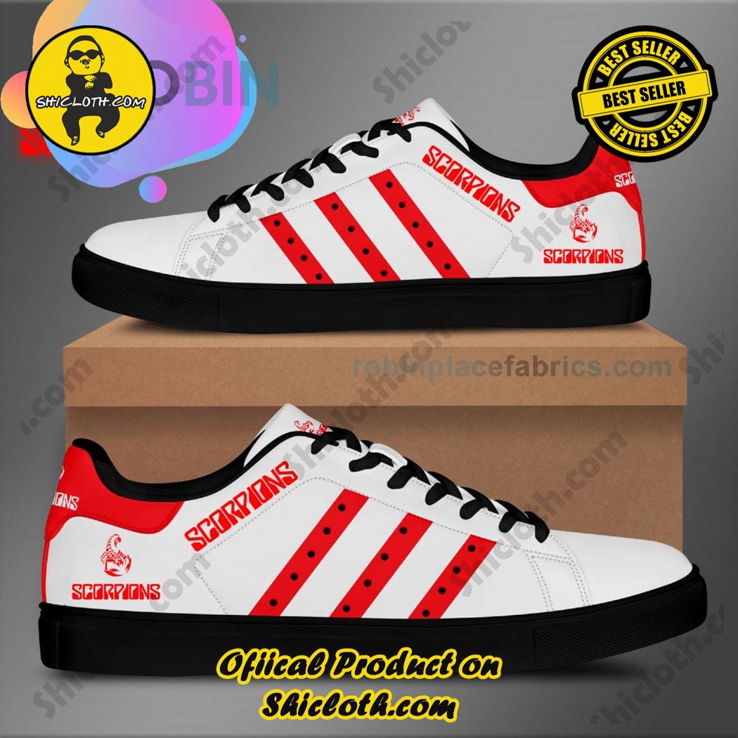 Scorpions White Red Adidas Stan Smith Shoes - Shicloth