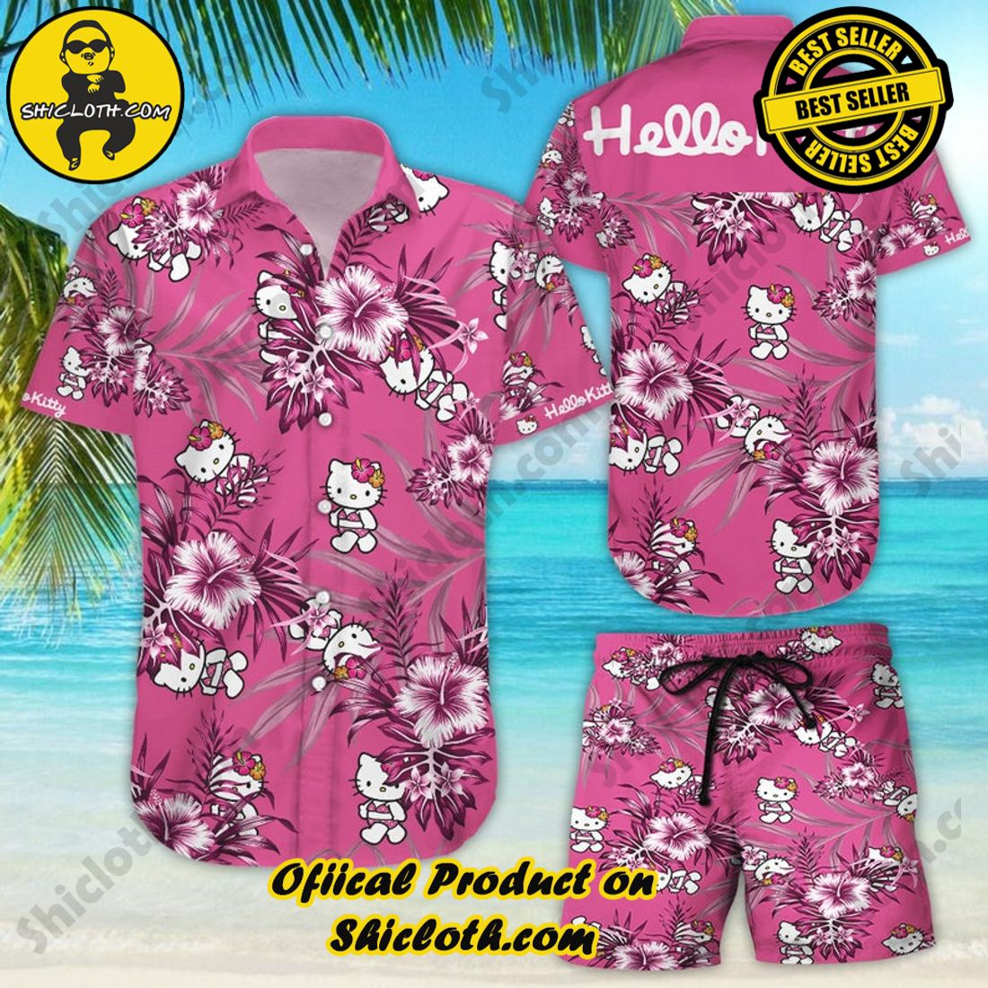 Hello Kitty Floral Aloha Pink Hawaiian Shirt - Shicloth