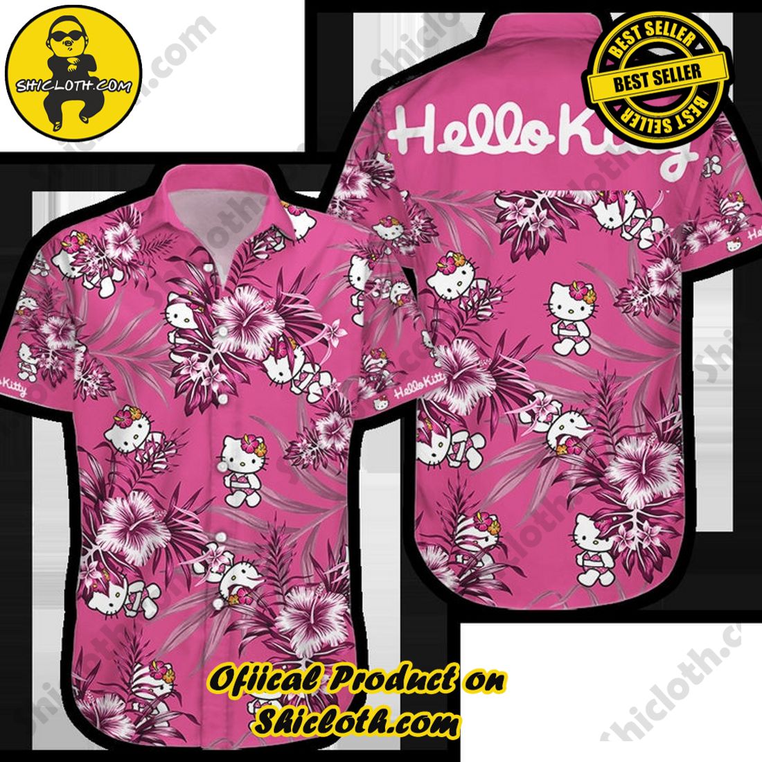 Hello Kitty Floral Aloha Pink Hawaiian Shirt - Shicloth