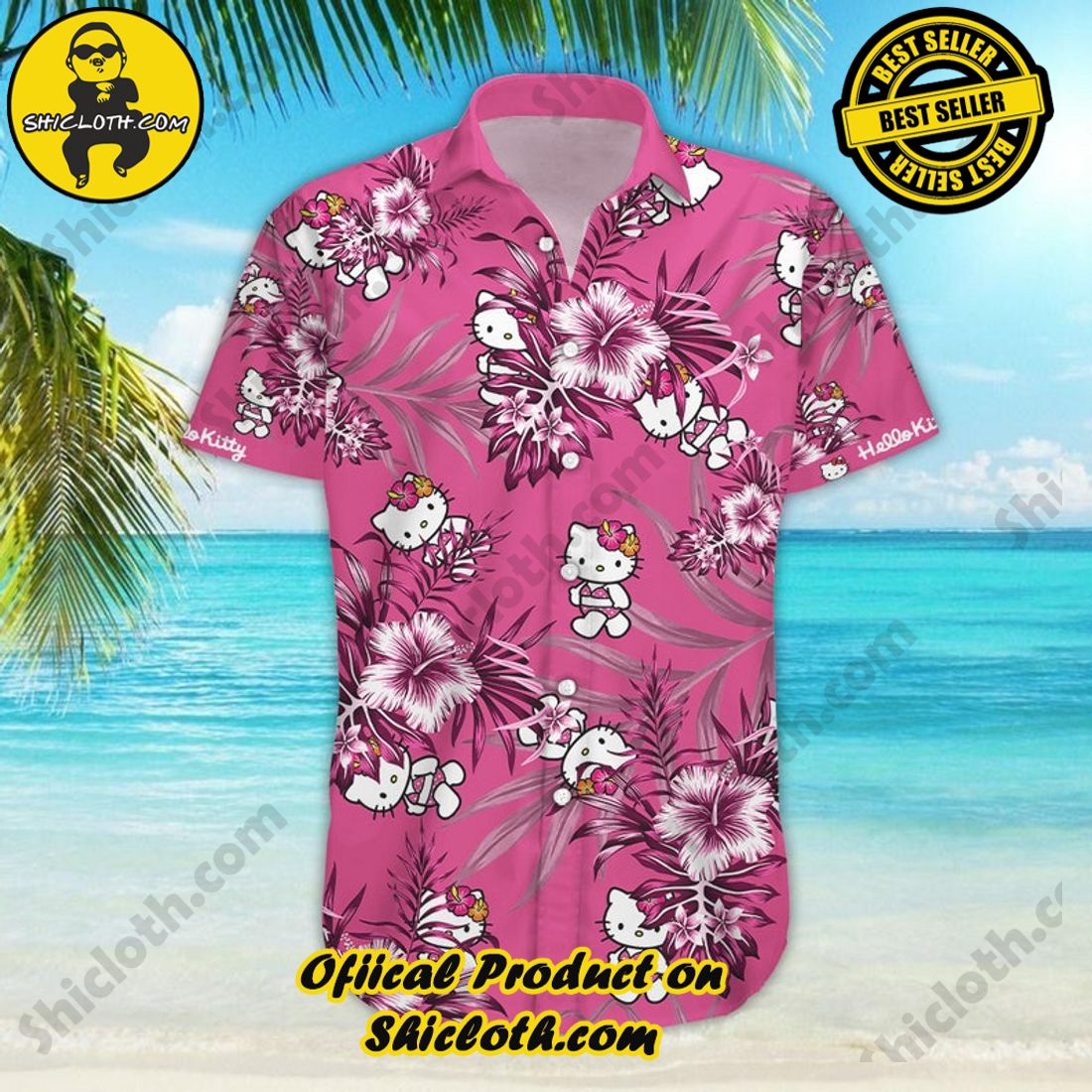 Hello Kitty Floral Aloha Pink Hawaiian Shirt - Shicloth