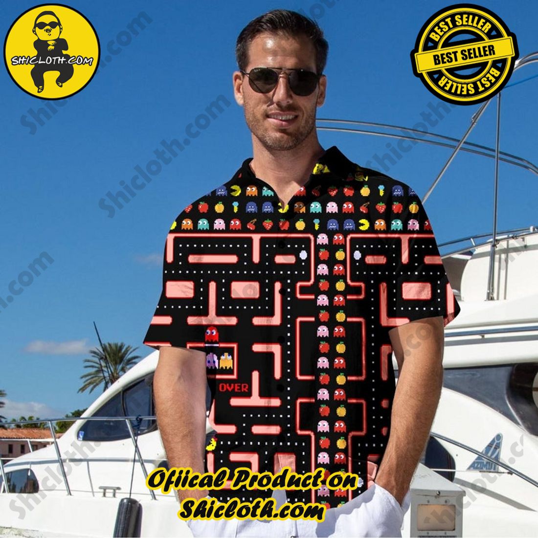 Pac Man Game Over Black Hawaiian Shirt - Shicloth