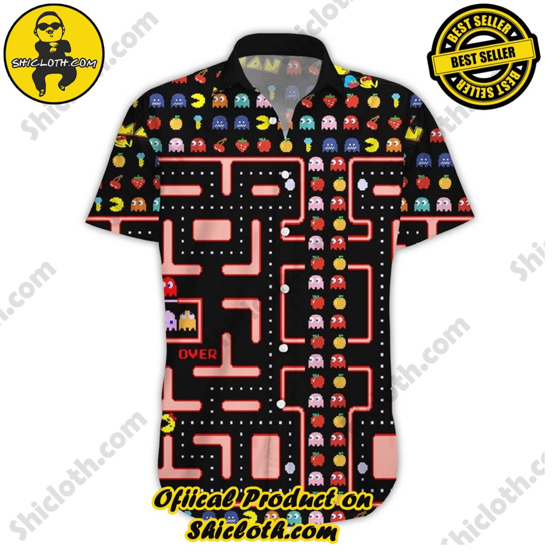 Pac Man Game Over Black Hawaiian Shirt - Shicloth