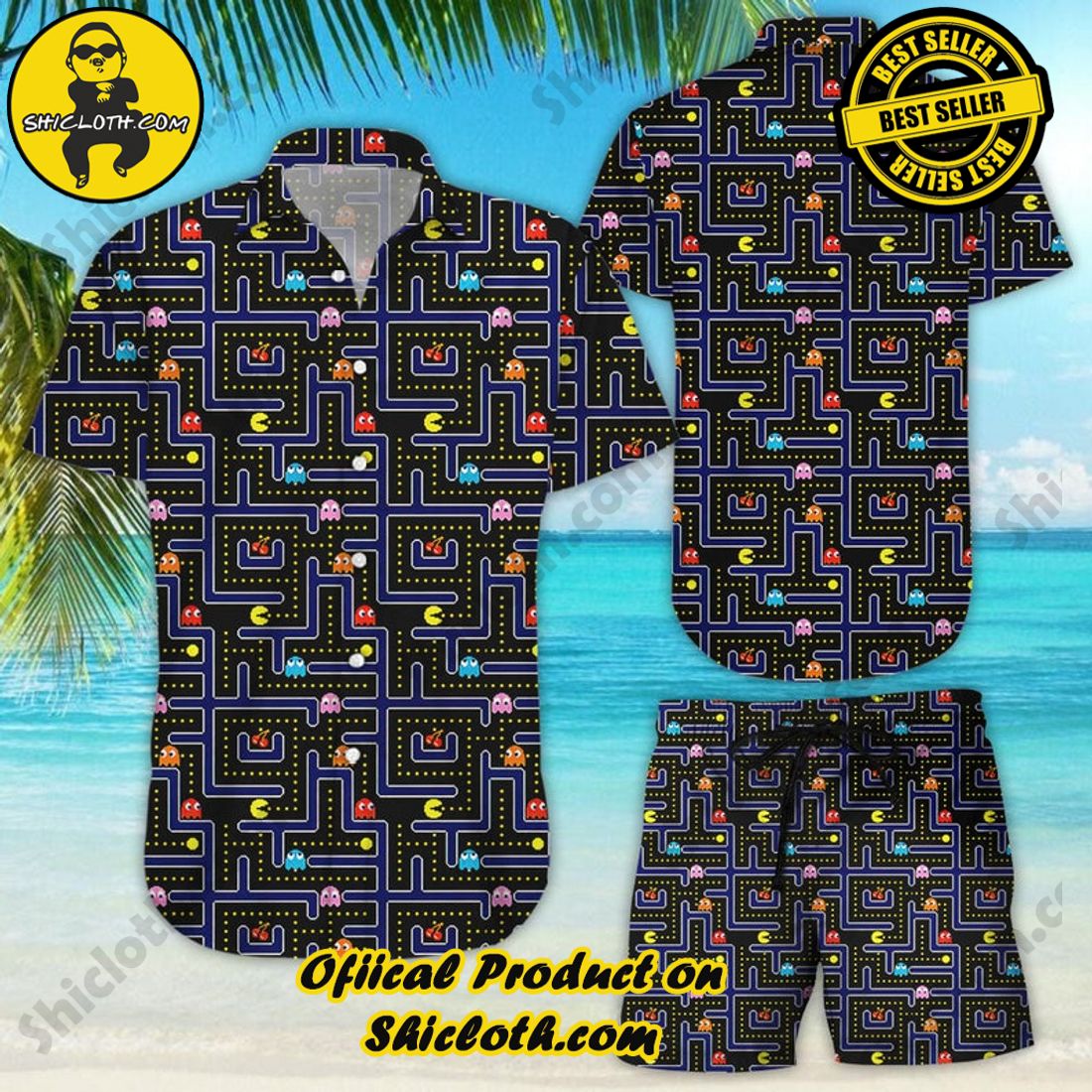Pacman Black Hawaiian Shirt - Shicloth