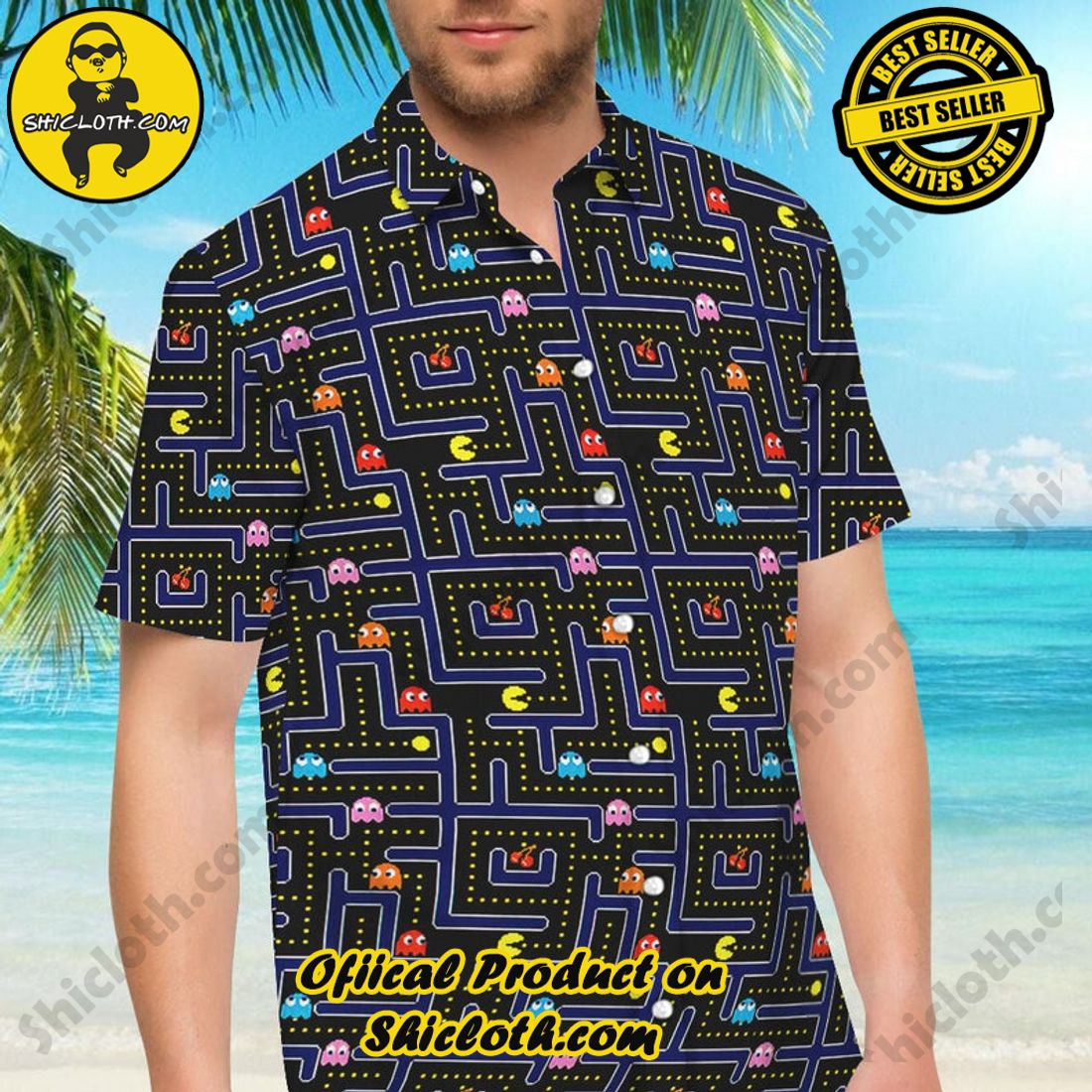 Pacman Black Hawaiian Shirt - Shicloth