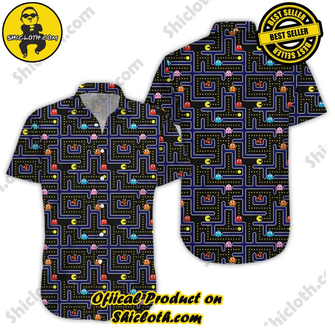 Pacman Black Hawaiian Shirt - Shicloth