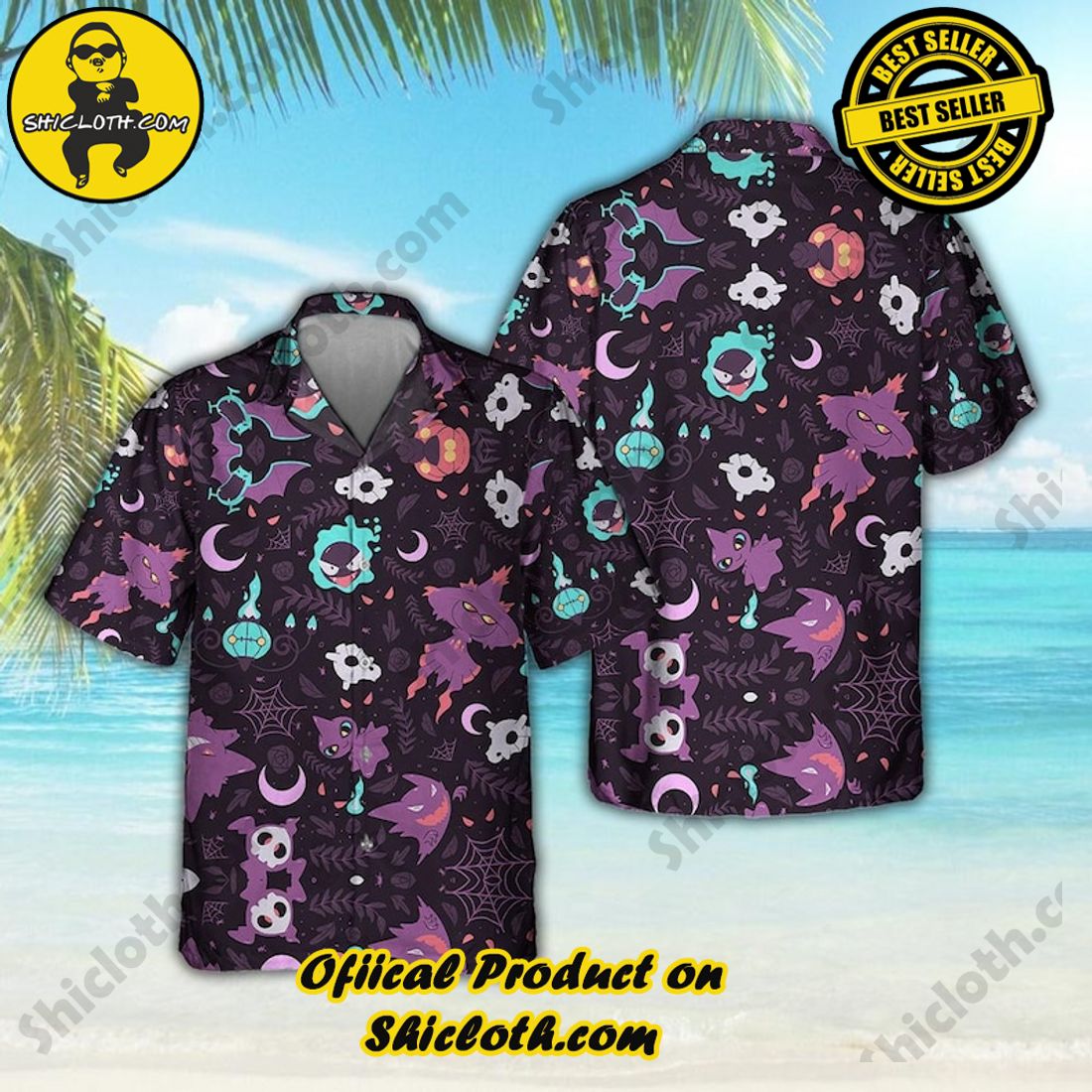 Pokemon Gengar Ghost Anime Purple Hawaiian Shirt - Shicloth