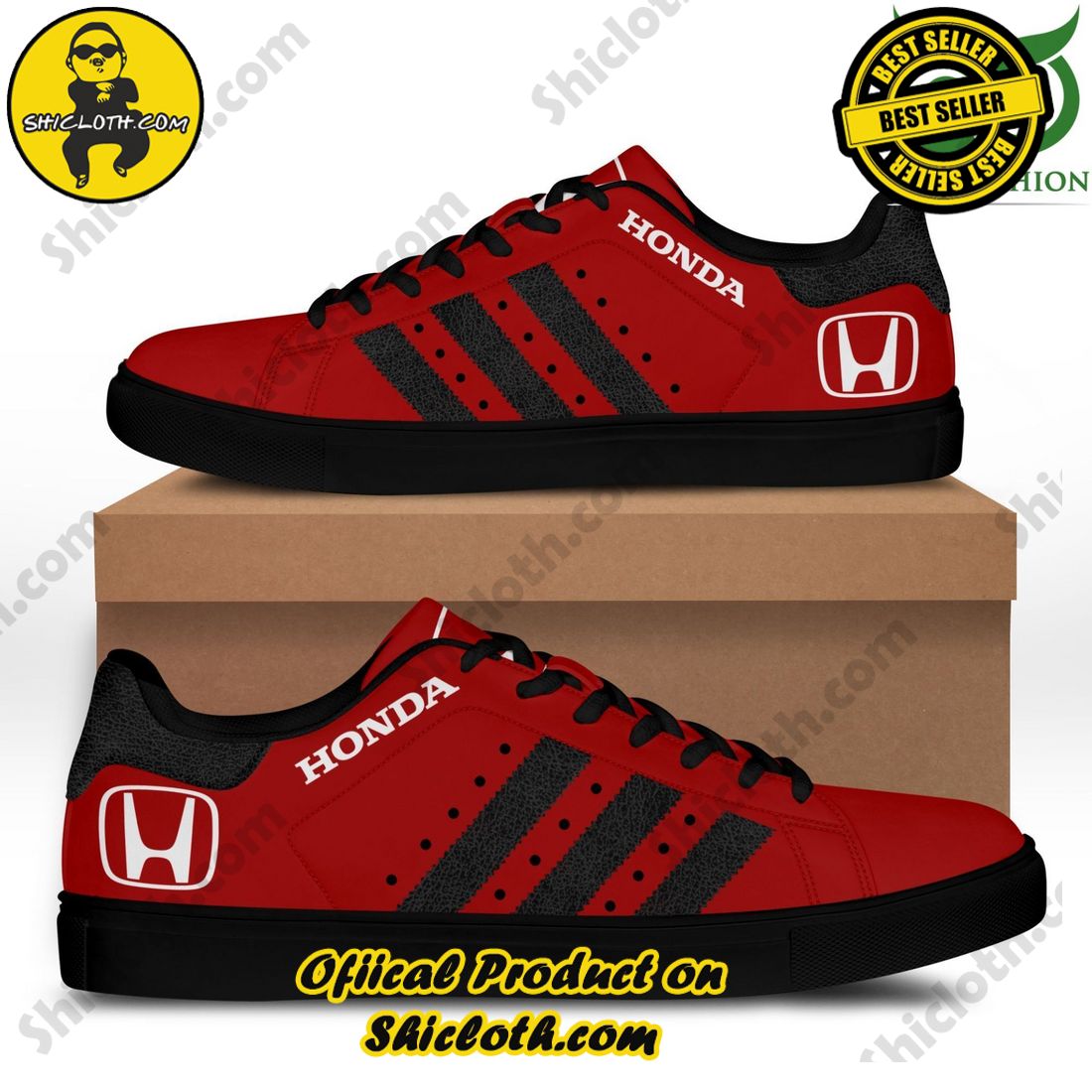 Honda Motorcycles Red Black Stripes Adidas Stan Smith Shoes - Shicloth