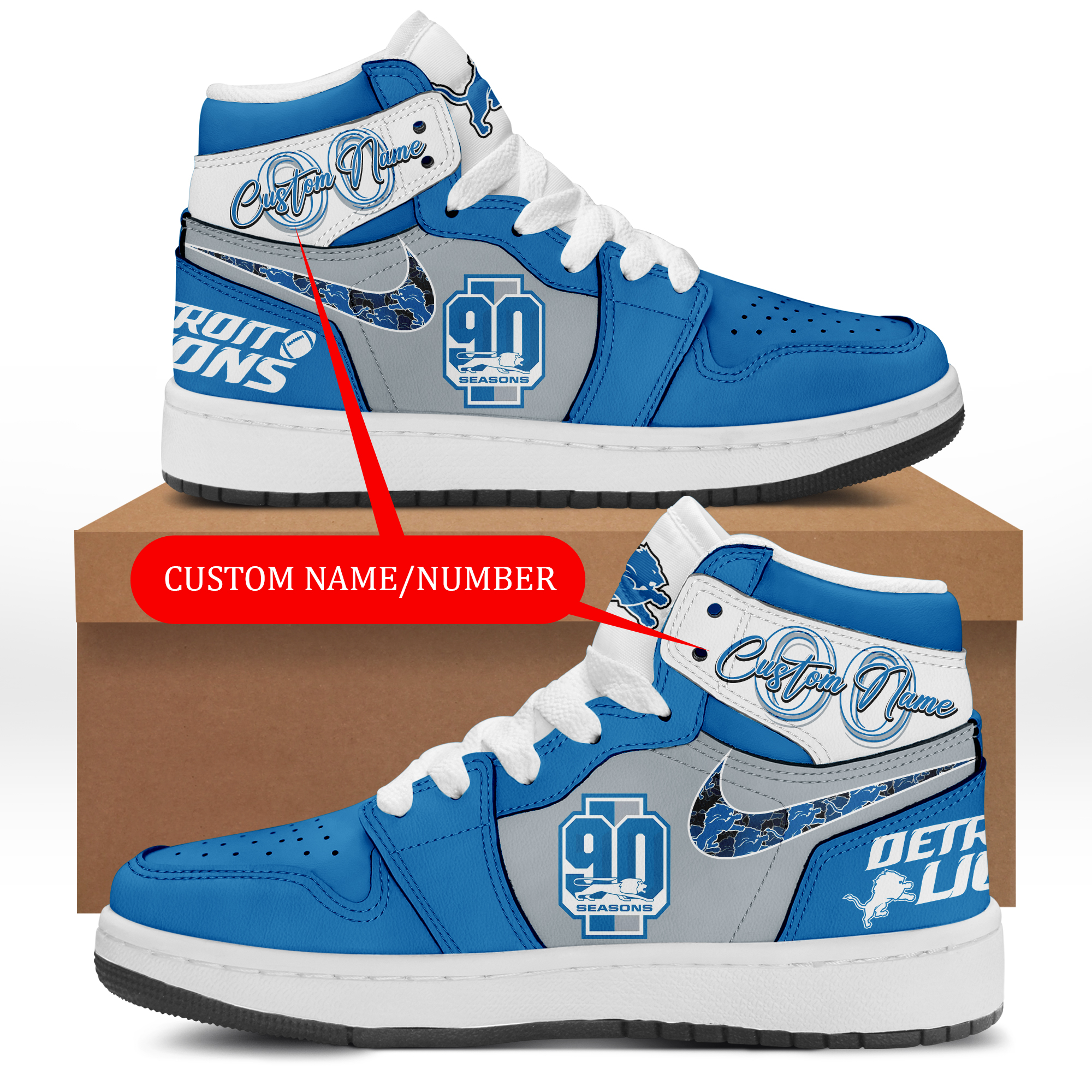 Personalized NFL Detroit Lions Nike Air Jordan 1 Sneakers - Shicloth