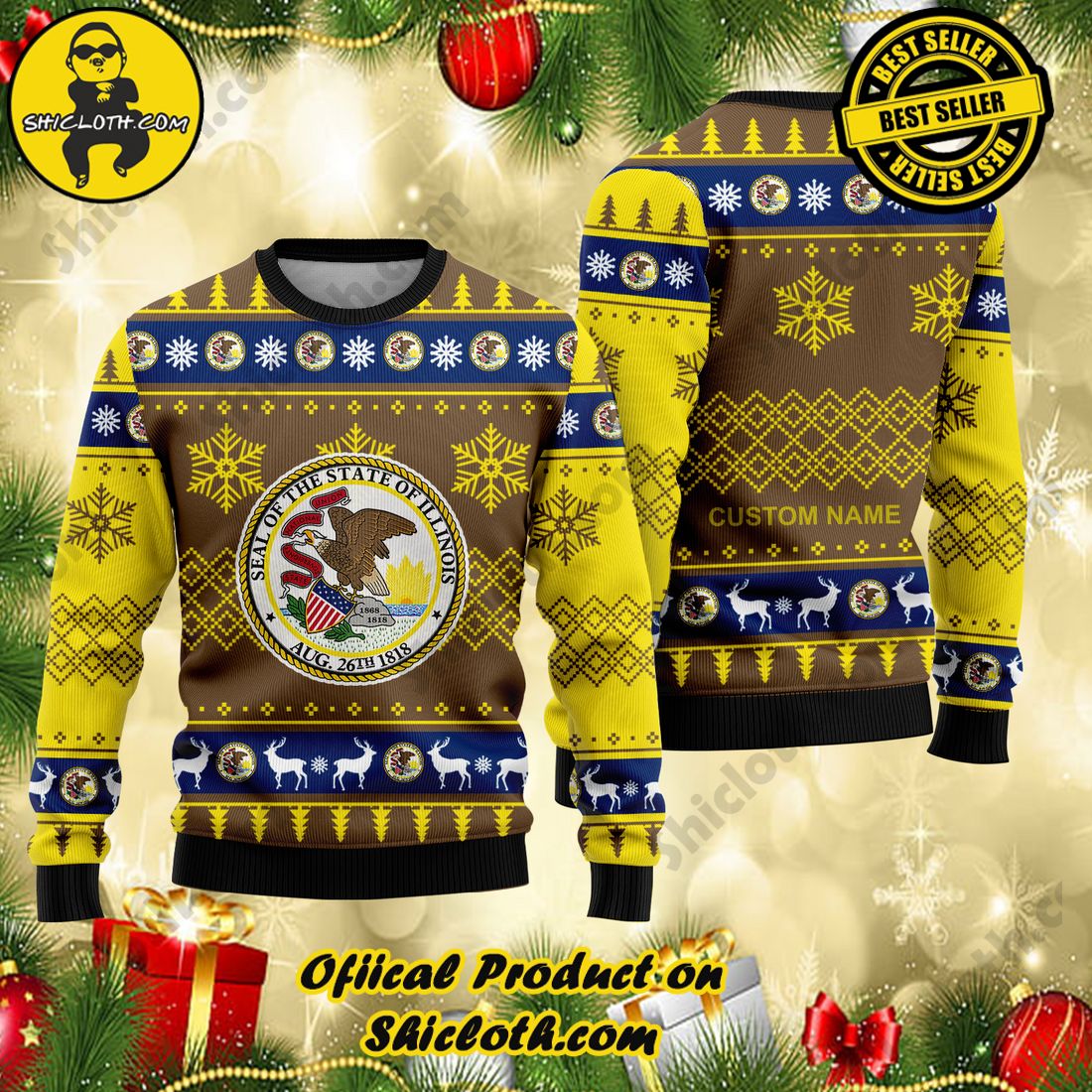 Personalized Name Illinois Christmas Ugly Sweaters Shicloth Personalized Name Illinois Christmas Ugly Sweaters Shicloth