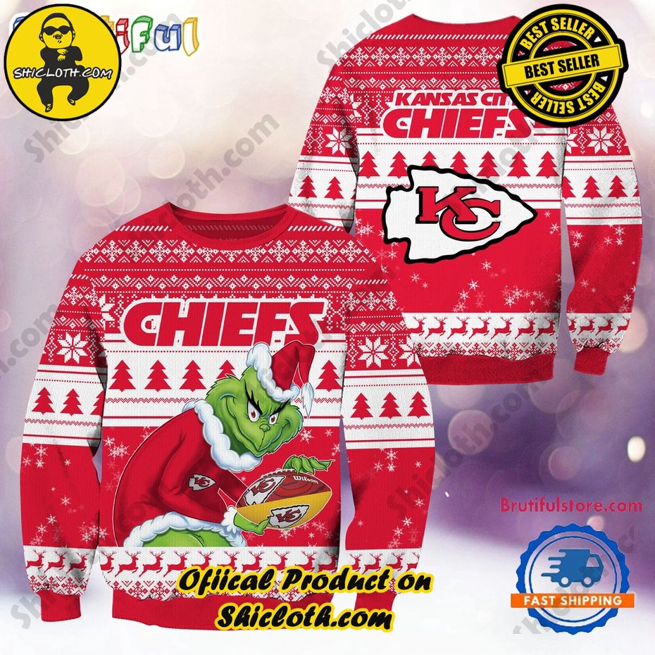 NFL Kansas City Chiefs Football Grinch Christmas Ugly Sweater 2024