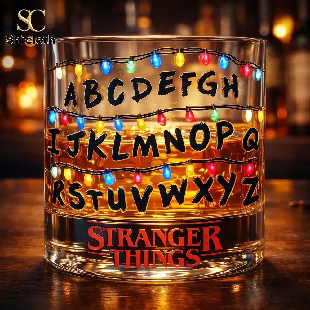 Stranger Things Alphabet Wall Whiskey Glass-Shicloth